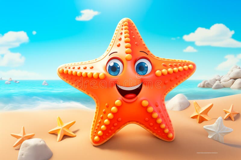 Illustration of a Smiling Starfish on a Beach Stock Illustration ...
