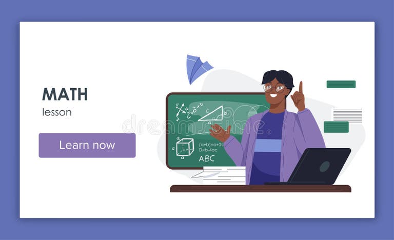 Math Lesson Concept with Teacher and Chalkboard. Stock Vector ...