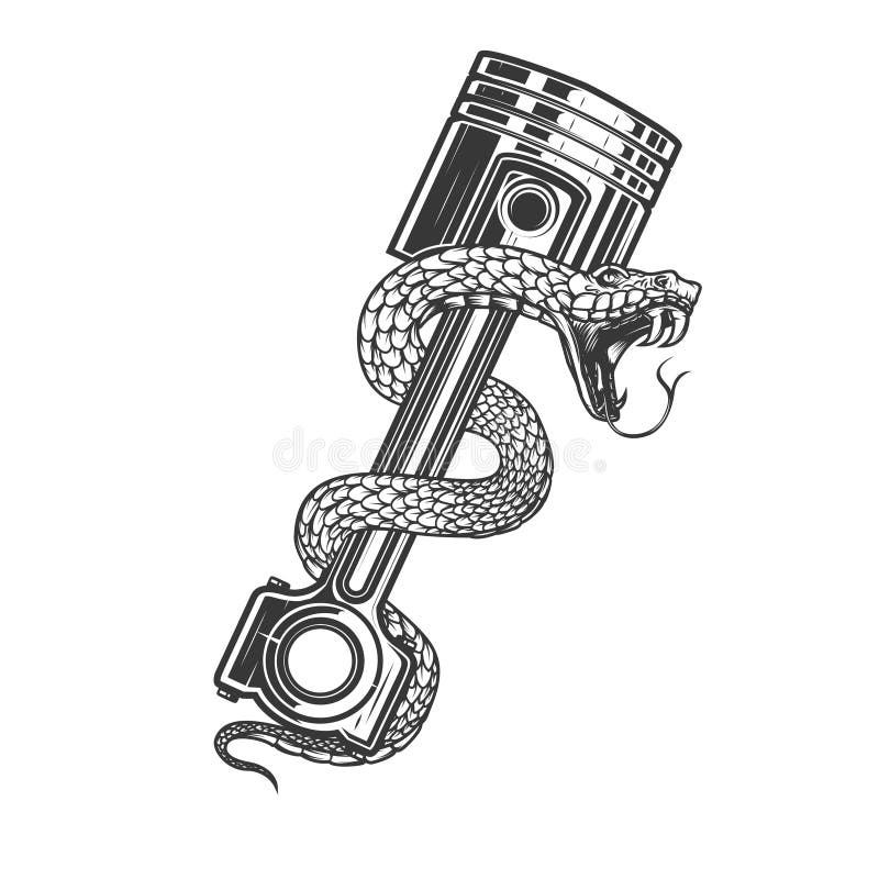 Illustration of Snake on Car Piston. Design Element for Poster, Card ...