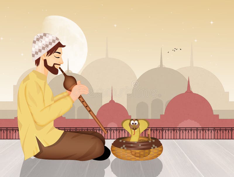 Snake charmer man stock illustration. Illustration of sound - 210201328