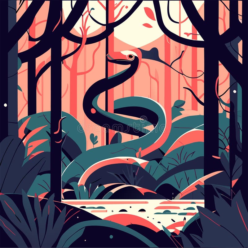Illustration of a Snake in the Forest. Vector Illustration in a Flat ...