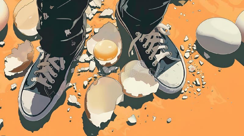 Illustration of Sneakers Stepping on Broken Eggshells on an Orange ...