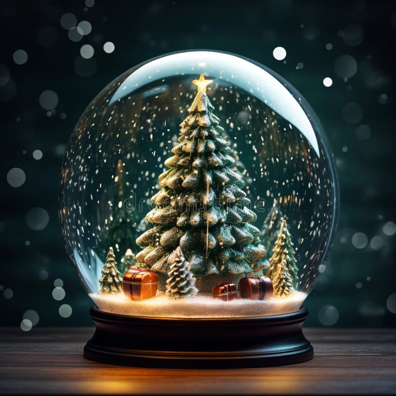 Illustration of Snow Globe with Christmas Tree Bright Color Ultra ...
