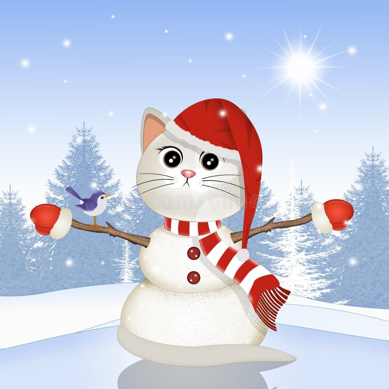 Illustration of Snowman Cat in Winter Stock Illustration - Illustration ...