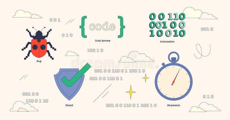 Illustration of Software Testing with Bug, Shield, and Stopwatch in ...