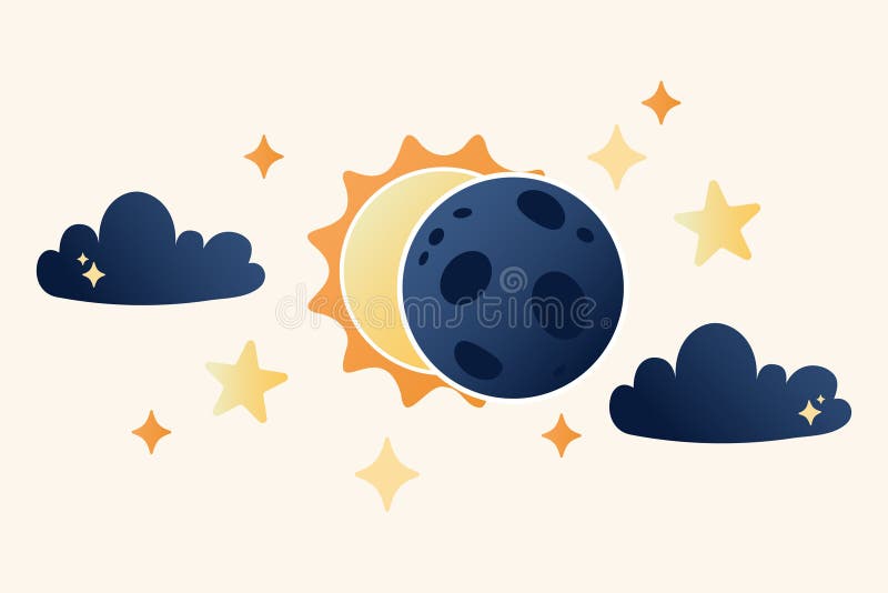 Illustration of Solar Eclipse in Flat Cartoon Style Stock Vector ...