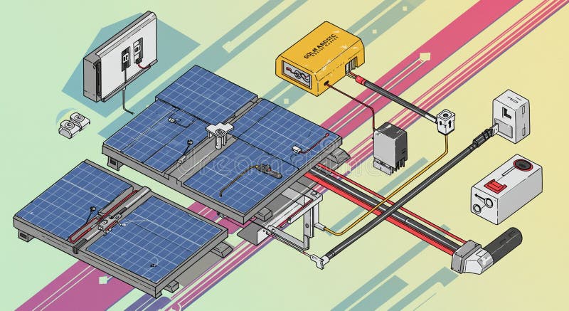 Illustration of a Solar Energy System Schematic with Labeled Components ...
