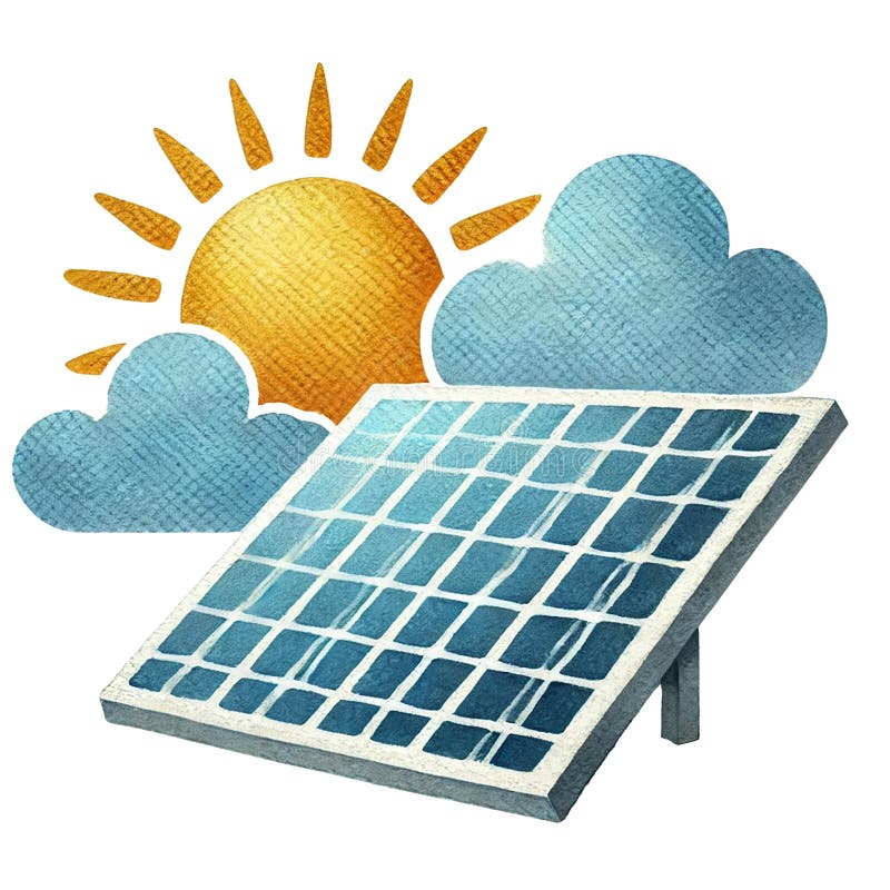 Illustration of a Solar Panel Under a Sunny Sky and Clouds. Eco ...