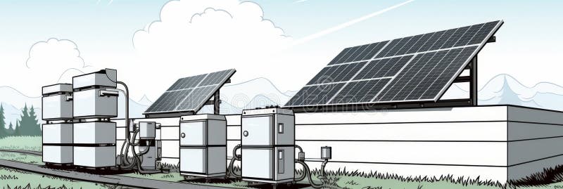Illustration of a Solar Powered Inverter System Connected To Panels and ...