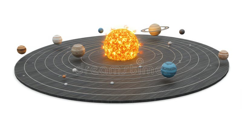 Illustration of Solar System Model with Sun Planets and Circular Orbits ...