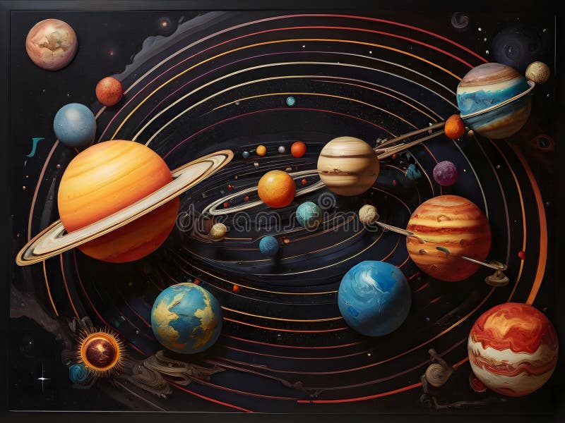 Illustration of a Solar System with Multiple Planets of Various Sizes ...