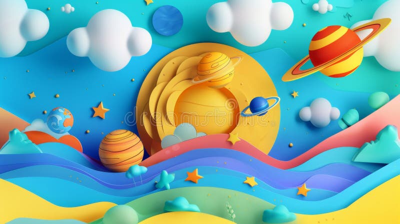 An Illustration of a Solar System in Paper Art Style Stock Image ...