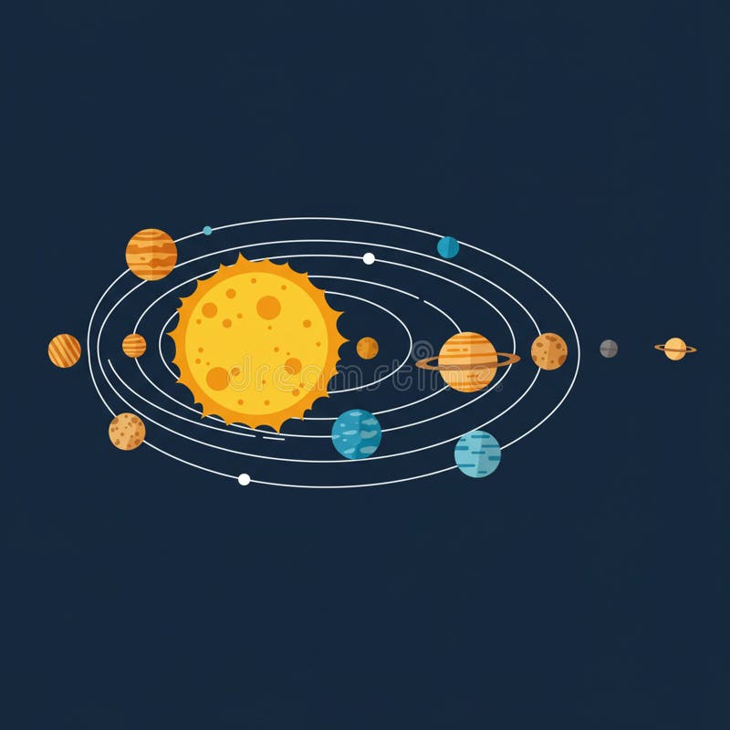 Illustration of the Solar System Showing Stylized Planets Orbiting the ...