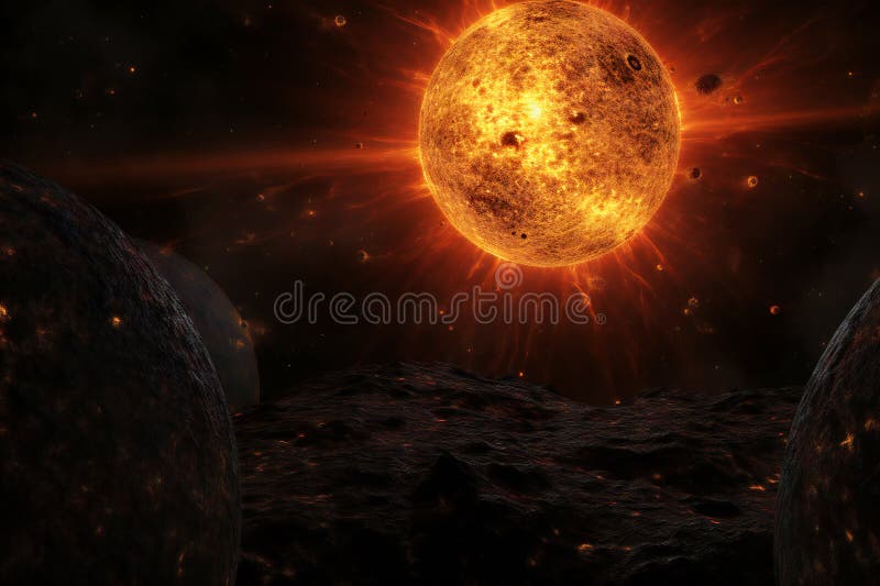 Solar System - Sun and Galaxy in a Free Space Stock Illustration ...