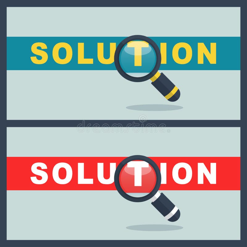 Solution Word with Magnifier Concept Stock Vector - Illustration of ...