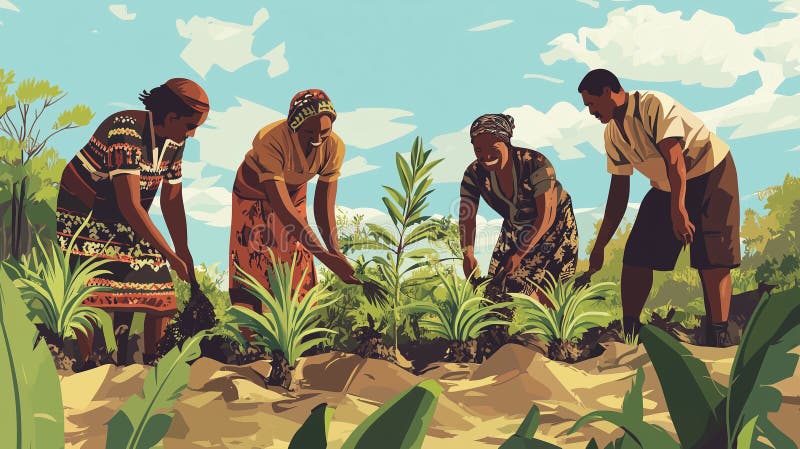 Illustration, Some People with Different Ethnic Backgrounds, Planting ...