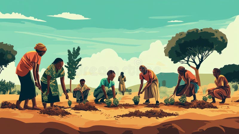 Illustration, Some People with Different Ethnic Backgrounds, Planting ...