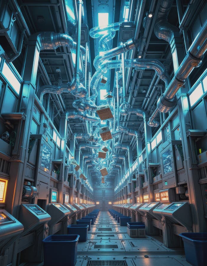 Illustration of Sorting Bins in a Modern Recycling Plant with Advanced ...