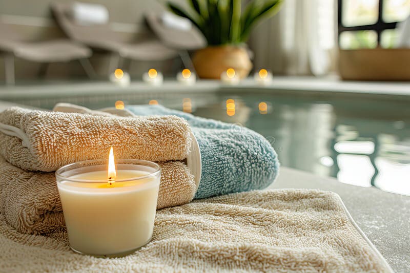 Illustration of Spa Theme with Candle and Towels in Hotel, High Quality ...