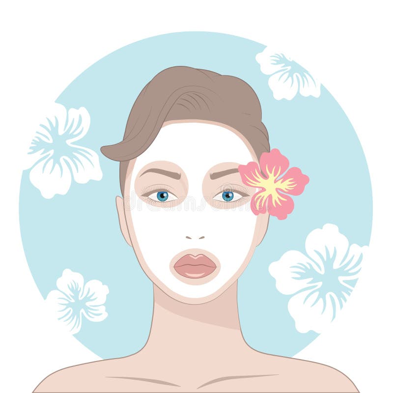 Illustration Of Spa Therapy For Young Woman Having Facial Mask At