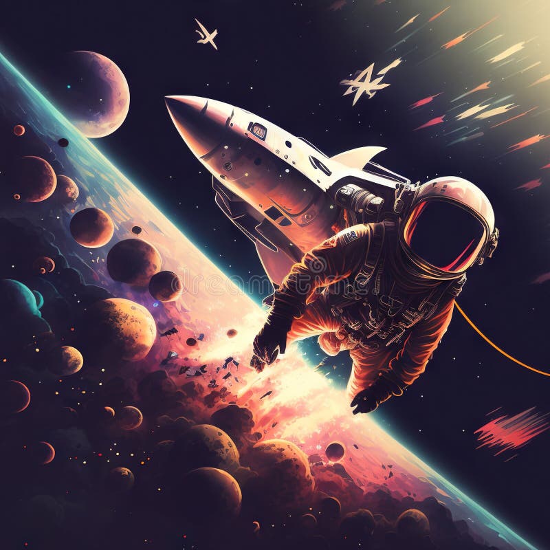 Illustration of Space with Cosmonaut and Rocket Stock Illustration ...