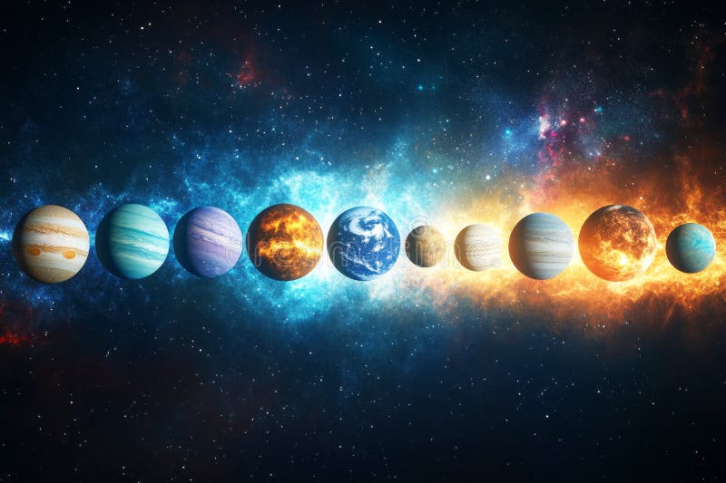 An Illustration of Space Featuring a Parade of Planets, Orbiting ...