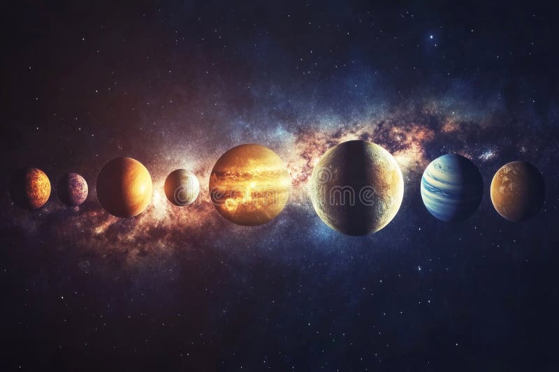 An Illustration of Space Featuring a Parade of Planets, Orbiting ...