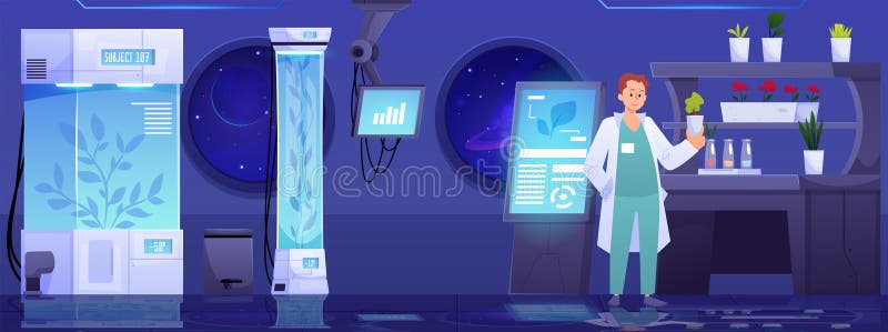 Illustration of a Space Laboratory with Round Windows, Equipment ...