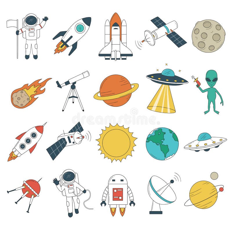 Space objects collection stock vector. Illustration of earth - 18525798