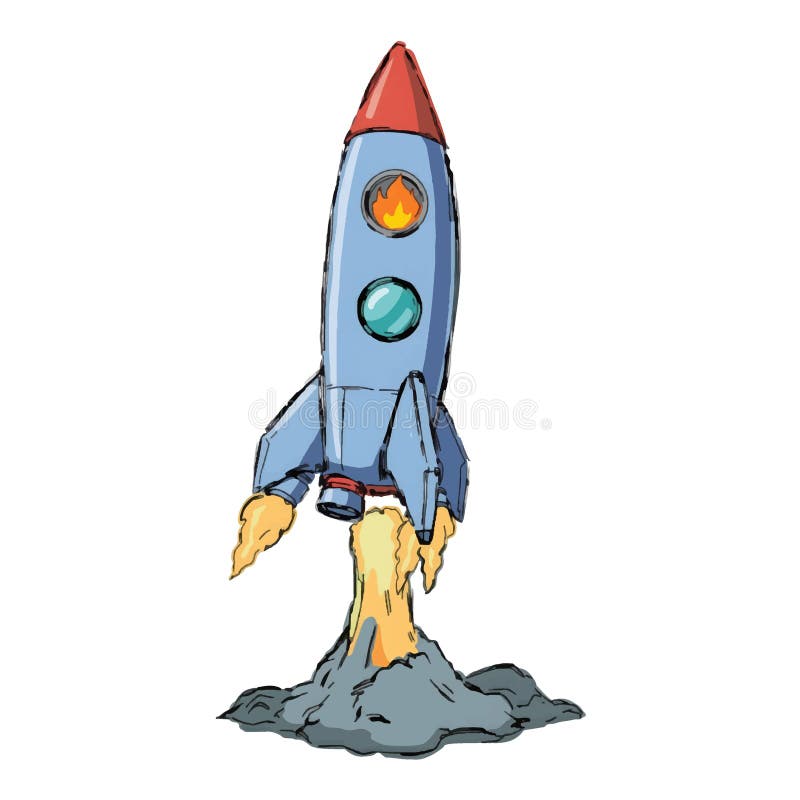 Illustration of a Space Rocket with Flames Isolated on White Background ...