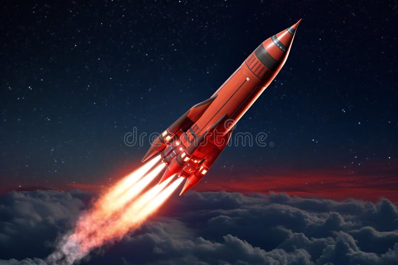 Space Rocket Flying High in the Sky Stock Illustration - Illustration ...