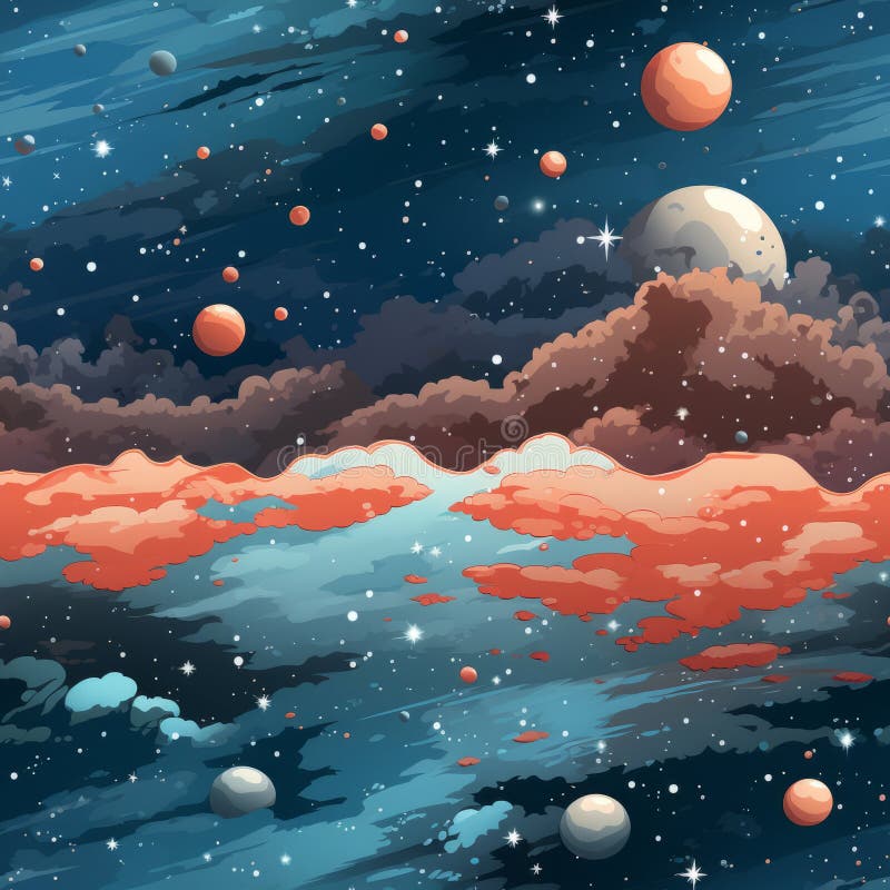 An Illustration of a Space Scene with Planets and Clouds Stock ...