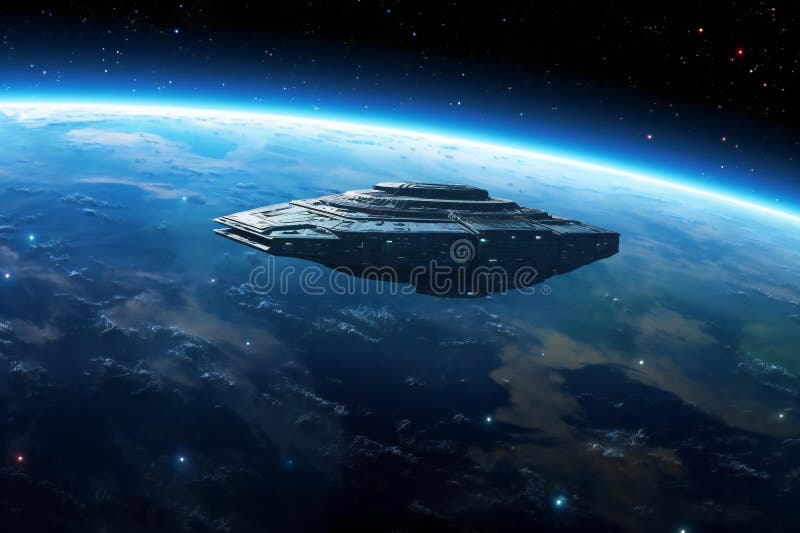 A Space Ship on the Background of the Earth Stock Illustration ...