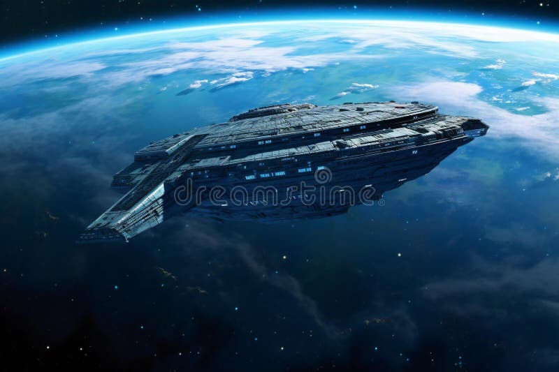 Space Ship Floating in the Atmosphere Stock Illustration - Illustration ...