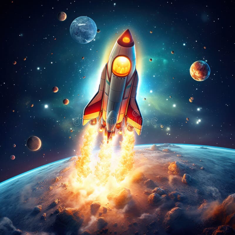 Illustration of Spaceship Going in the Space Generative AI Stock ...