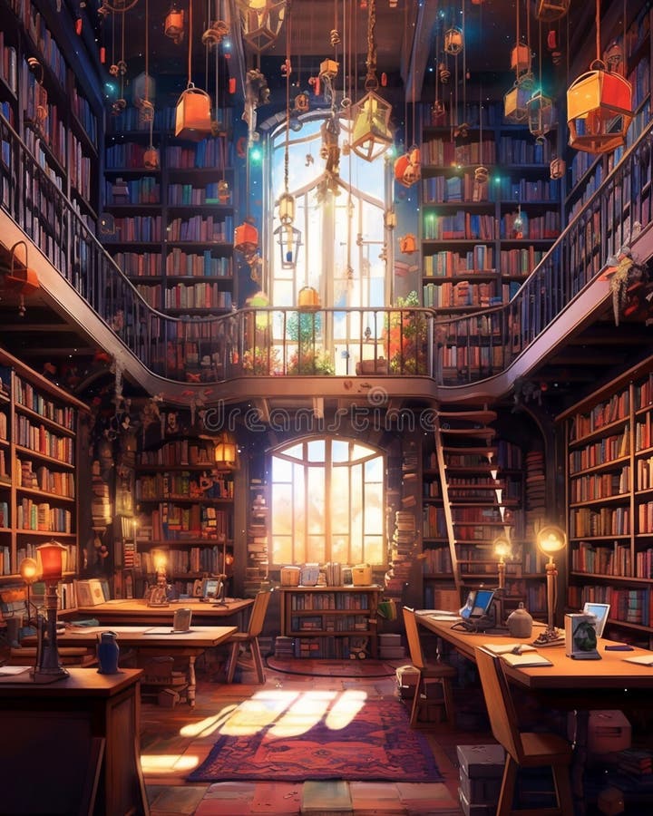 Illustration of a Spacious Library Interior Featuring an Abundance of ...
