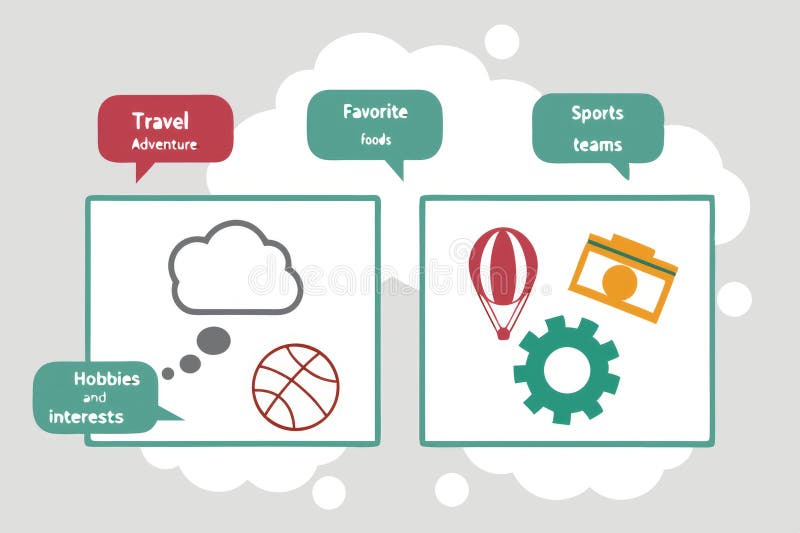 Illustration with Speech Bubbles and Envelopes with Different Topics ...