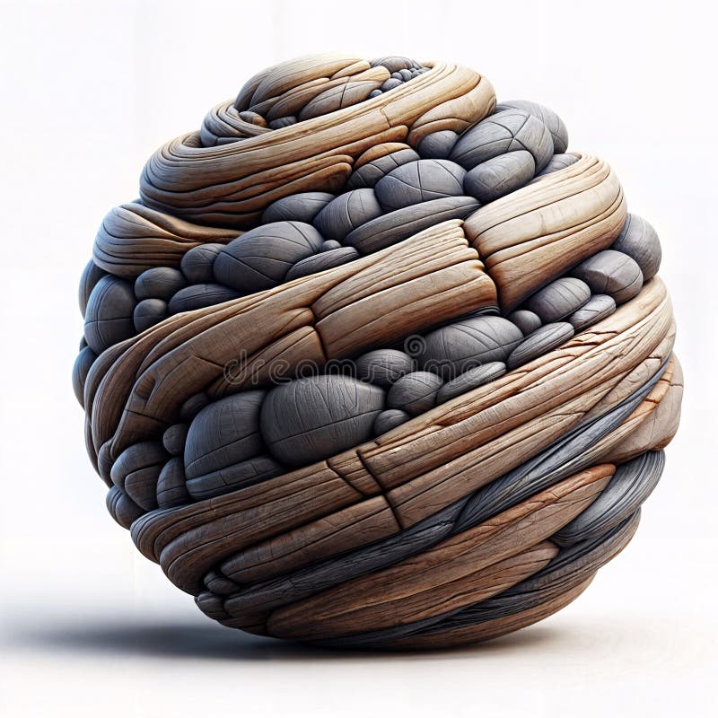 Illustration of Sphere with Wood and Stone Texture on White Background ...