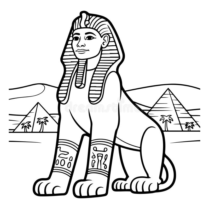 Illustration of a Sphinx with Pyramids in the Background Stock Vector ...
