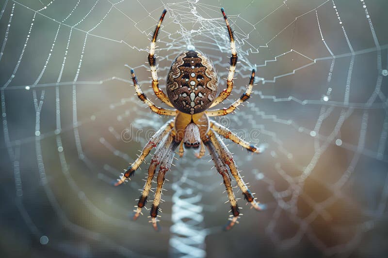A Spider Spinning Its Web, Captured in Closeup Against the Backdrop of ...