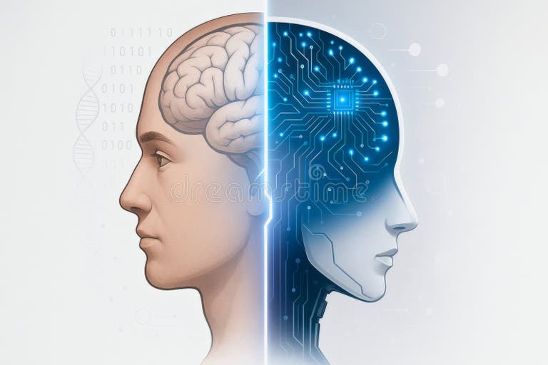 Split Consciousness Human Vs AI Brain Interface Stock Illustration ...