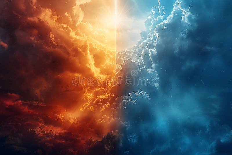 A Split Screen Showing the Sky with One Side Covered in Dark, Ominous ...