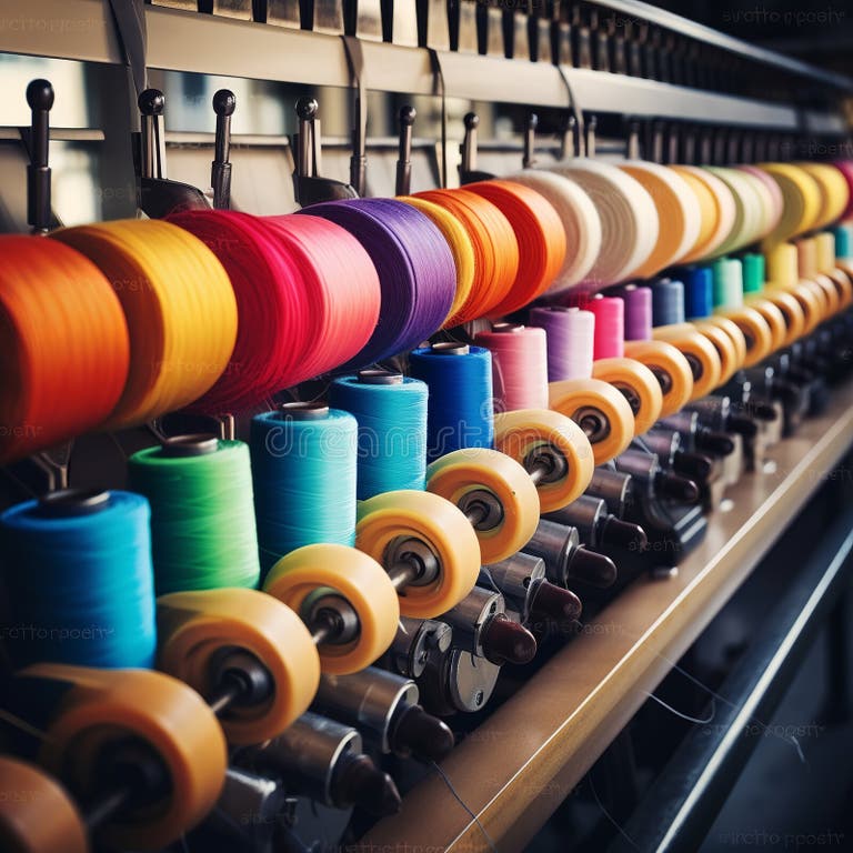 Illustration of Spools of Color Threads Closeup Spinning Machine ...