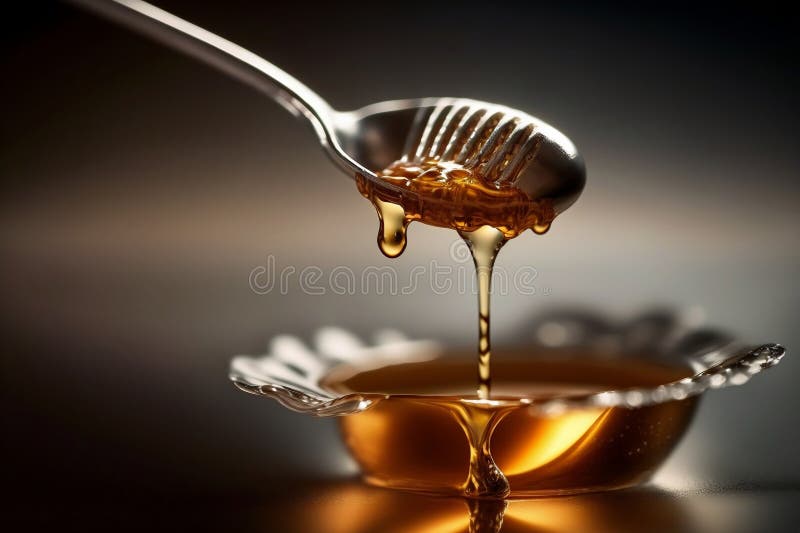 Illustration of a Spoon Drizzling Honey into a Bowl of Liquid Created ...