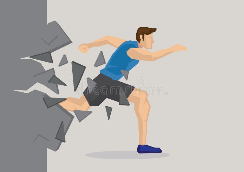 Illustration of a Sport Man Breaking through the Wall. Breakthrough ...
