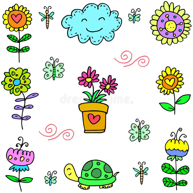 Illustration of Spring Colorful Doodles Set Stock Vector - Illustration ...