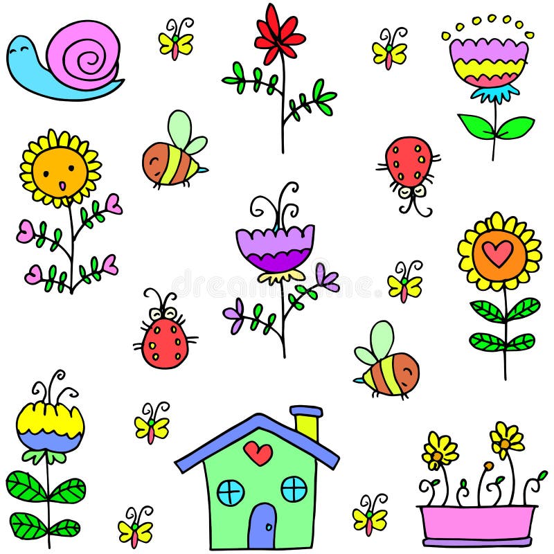 Illustration of Spring Flower Set Doodles Stock Vector - Illustration ...
