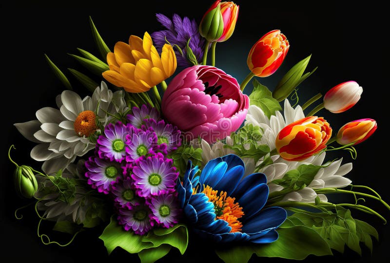 Illustration, Spring Flowers of Different Colors, Image Generated by AI ...