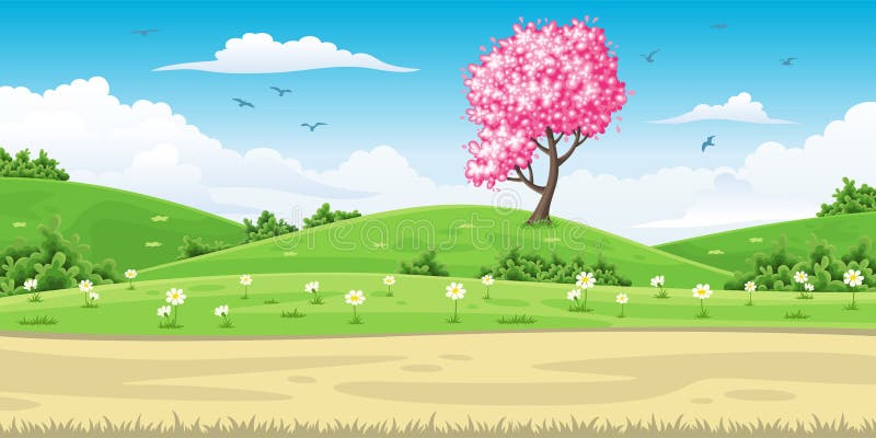 Illustration of a Spring Landscape with Tree Stock Vector ...