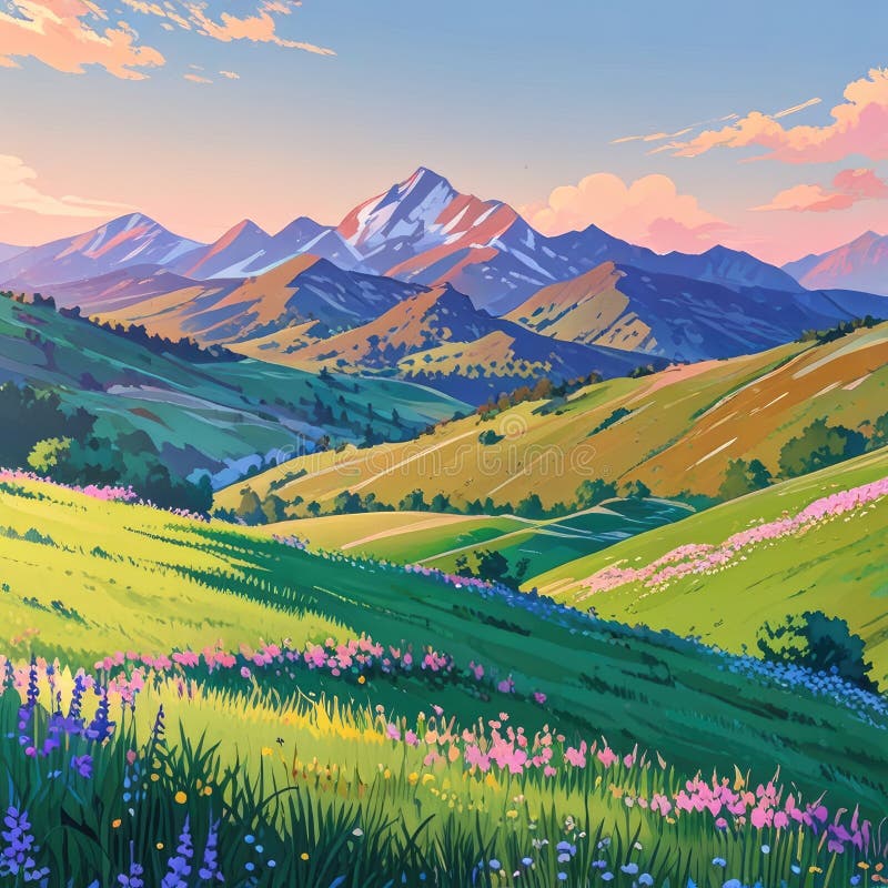 Illustration of a Spring Mountain Landscape Stock Illustration ...